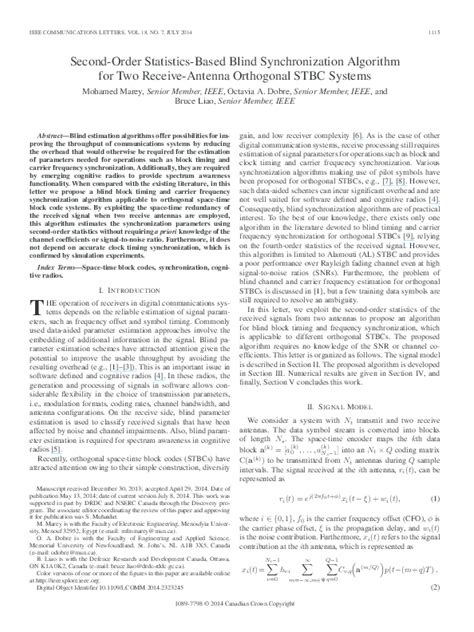 Pdf Second Order Statistics Based Blind Synchronization Algorithm For