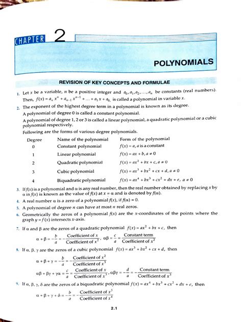 Polynomial Class 10 Mcq Sample Questions Pdf