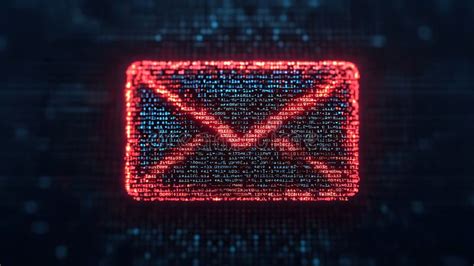 Digital Email Envelope Security Concept With Glowing Red Data Stream And Matrix Style Background