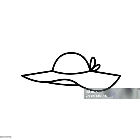 벡터 블랙 윤곽선 여성 모자 아이콘입니다 Eps 10 숙녀 유행 모자 사인 넓은 파나마 여성 가우초 배지 고립 된 그림 페도라