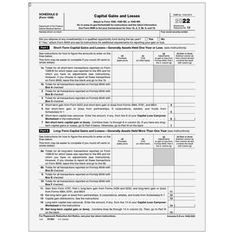 D1204 Form 1040 Schedule D Capital Gains And Losses