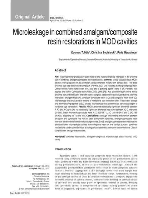 Pdf Microleakage In Combined Amalgamcomposite Resin Restorations In Mod Cavities