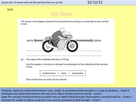 Aqa Gcse Physics P10 02 Weight And Terminal Velocity Teaching Resources
