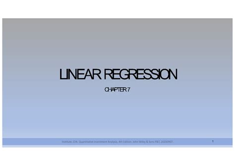 Chapter Part CHAPTER LINEAR REGRESSIONOVERVIEW We Introduce Basic Concepts In Regression