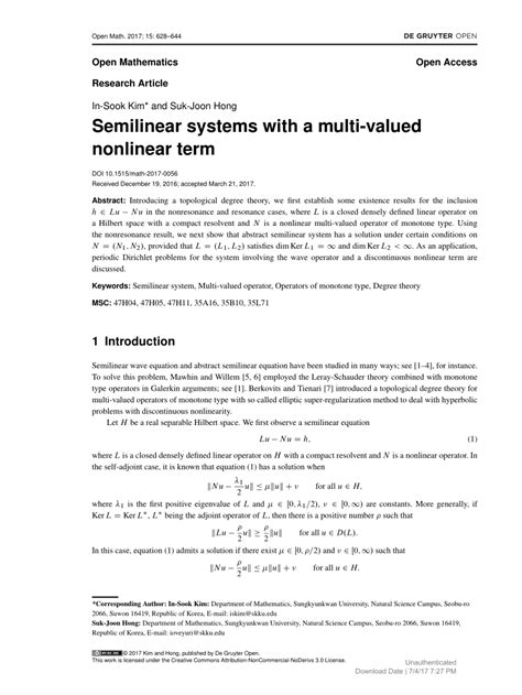 Pdf Semilinear Systems With A Multi Valued Nonlinear Term