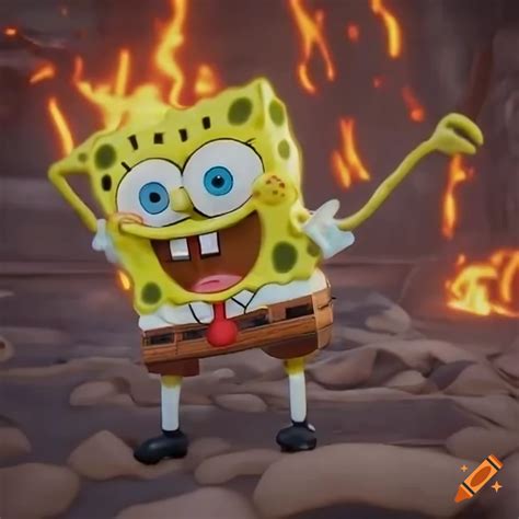 Spongebob Squarepants And Caveman Dancing Around The Fire In Unreal Engine 5 On Craiyon