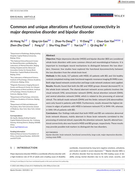Pdf Common And Unique Alterations Of Functional Connectivity In Major Depressive Disorder And