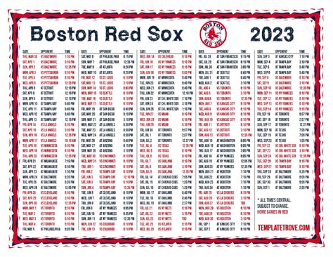 2023 Printable Red Sox Schedule Joe Mlb Info