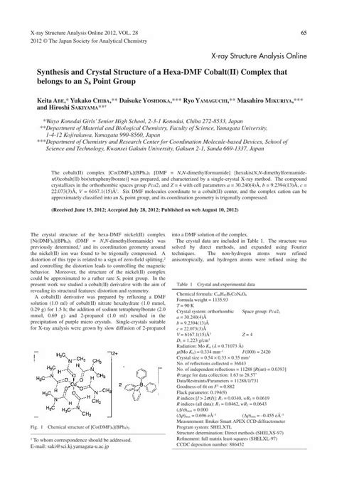 Pdf Synthesis And Crystal Structure Of A Hexa Dmf Cobaltii Dokumentips