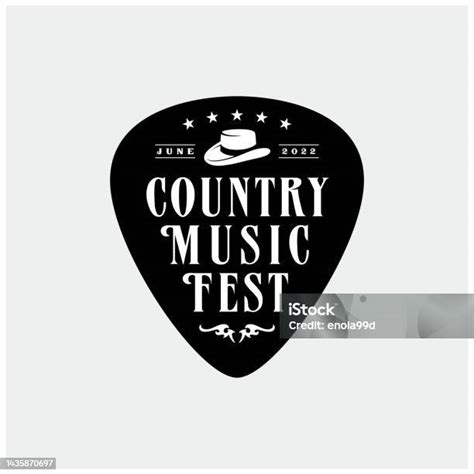 기타 픽 엠블럼과 카우보이 보안관 밴디트 모자 서양 음악 컨트리 페스트 심볼 디자인 개척시대의 서부에 대한 스톡 벡터 아트 및