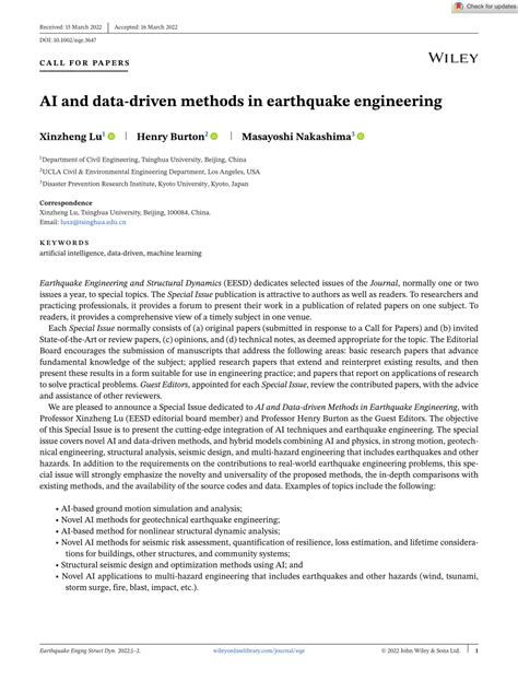 Pdf Ai And Data Driven Methods In Earthquake Engineering