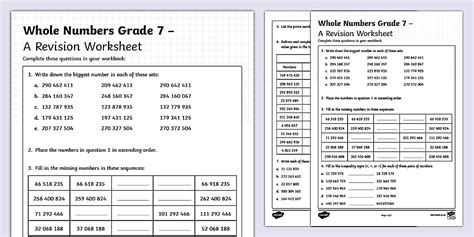Whole Numbers Grade 7 A Revision Worksheet