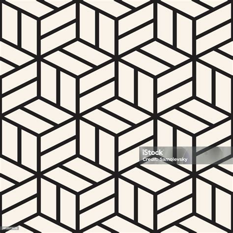Cubic Grid Tiling Endless Stylish Texture Vector Seamless Black And White Pattern Stock
