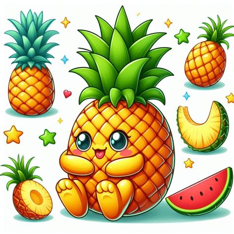 Векторная мультфильмная иллюстрация ананаса Премиум Ai сгенерированный вектор