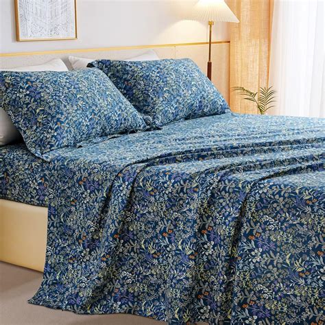 Qsh 100 Cotton Sheets For Queen Size Bed Blue Floral