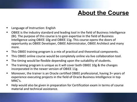 Obiee 11g Training Program Ppt Technology And Computing