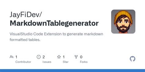 Github Jayfidevmarkdowntablegenerator Visualstudio Code Extension
