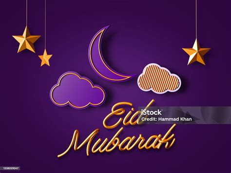이드 무바라크 이슬람 배경 템플릿 우아한 라마단 축하 황금 별 매달려 구름 패턴 보라색 파란색 배너 초승달 행복 한 휴일을 의미 3d 일러스트 3차원 형태에 대한 스톡 사진
