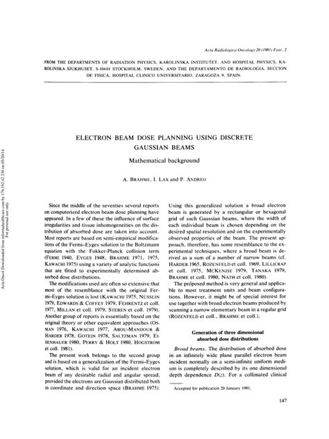 Pdf Electron Beam Dose Planning Using Discrete Gaussian Beams Mathematical Background