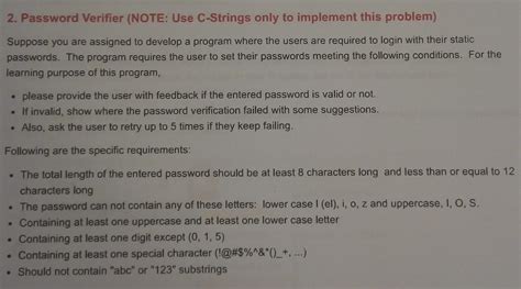 Solved 2 Password Verifier Note Use C Strings Only To