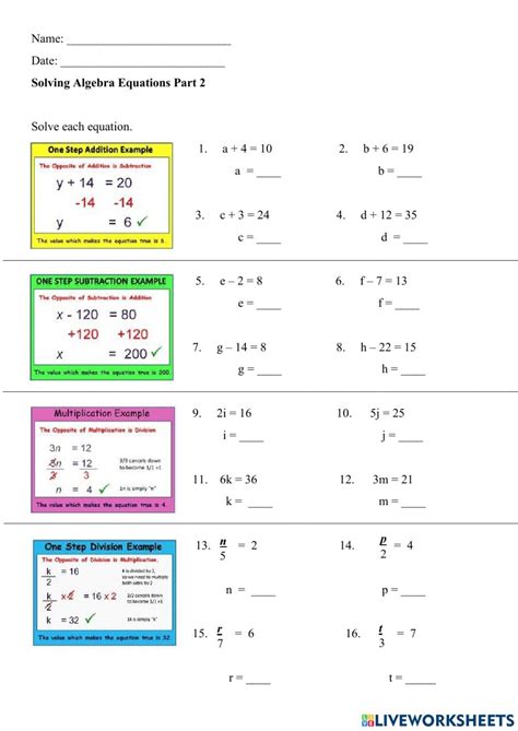 Solving One Step Equations Multiplication And Division Worksheets