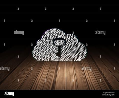 cloud technology concept cloud with key in grunge dark room stock