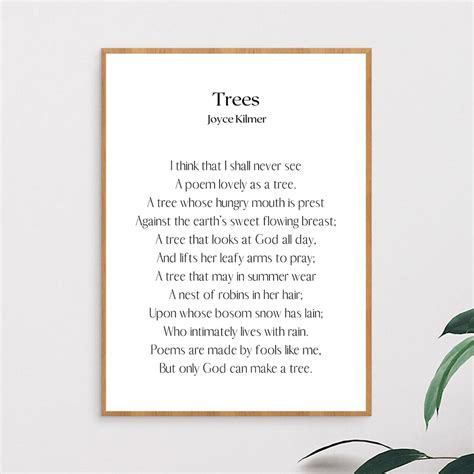 Trees Joyce Kilmer Poster Boho Digital Download Wall Etsy