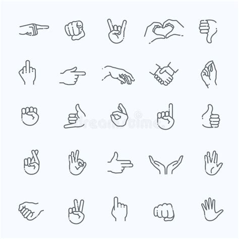 Hand Gestures Thin Line Icon Set Stock Vector Illustration Of Bump Human