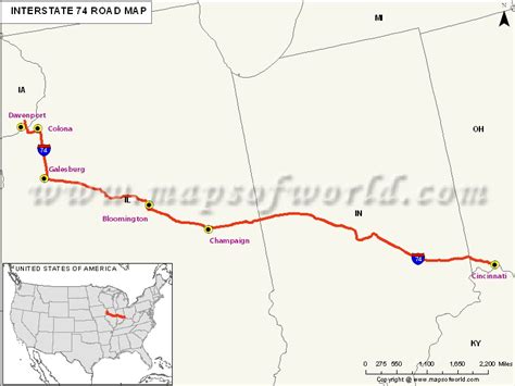 Us Interstate 74 I 74 Map Davenport Ia To Cincinnati Ohio