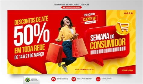 Banner Da Semana Do Consumidor 3d Renderizado Em Português Para