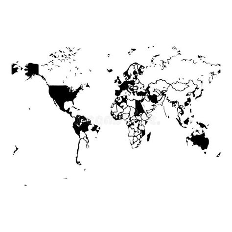 Black And White World Map Highlighting Specific Regions Stock Vector