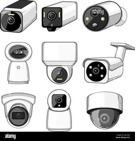 Facial Recognition Camera Set Cartoon Vector Illustration Stock Vector