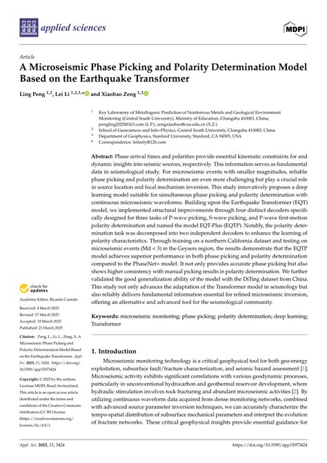 Pdf A Microseismic Phase Picking And Polarity Determination Model Based On The Earthquake