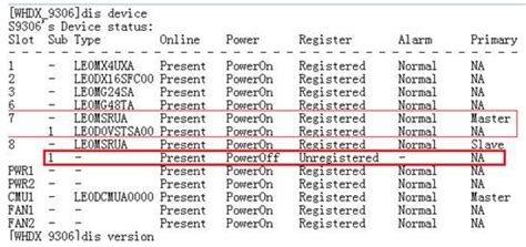使用display Device命令查看备用主控板下的集群子卡poweroff，并且unregistered：
