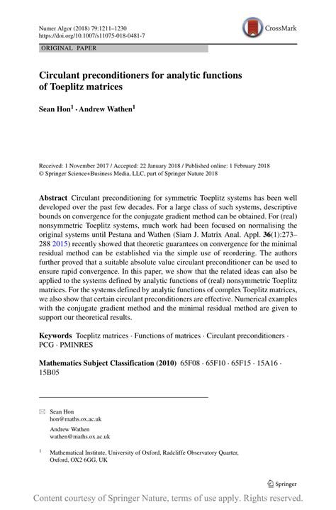 Circulant Preconditioners For Analytic Functions Of Toeplitz Matrices