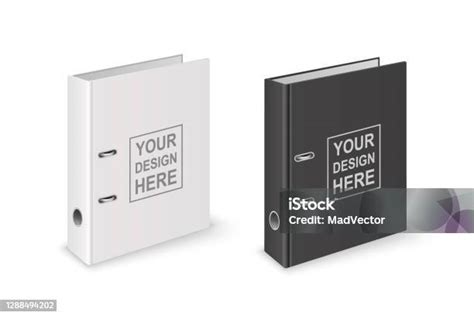 벡터 3d 닫기 사실적인 흑백 사무실 바인더 파일 및 금속 링에 대 한 A4 종이 시트 닫힘 흰색 배경에 격리 4cm 5cm