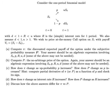 Consider The One Period Binomial Model р Us 7 지 So