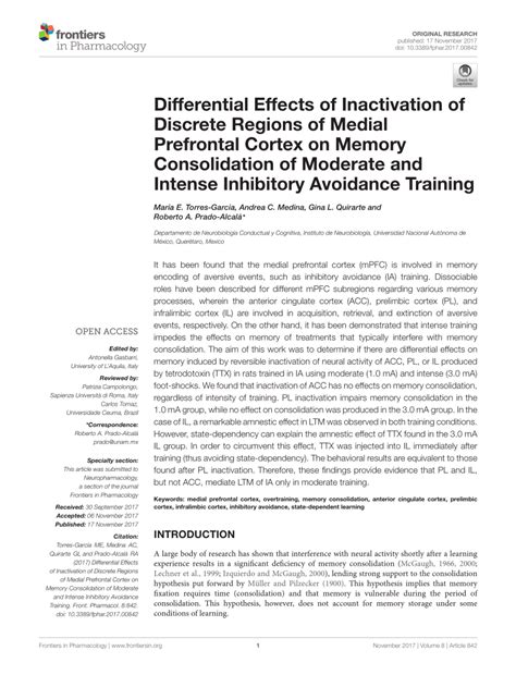 Pdf Differential Effects Of Inactivation Of Discrete Regions Of Medial Prefrontal Cortex On