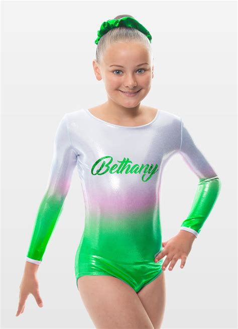 Personalised Silver To Green Mystique Long Sleeved Leotard Velocity