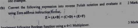 One Exampleb Convert The Following Expression Into Reverse Polish Not
