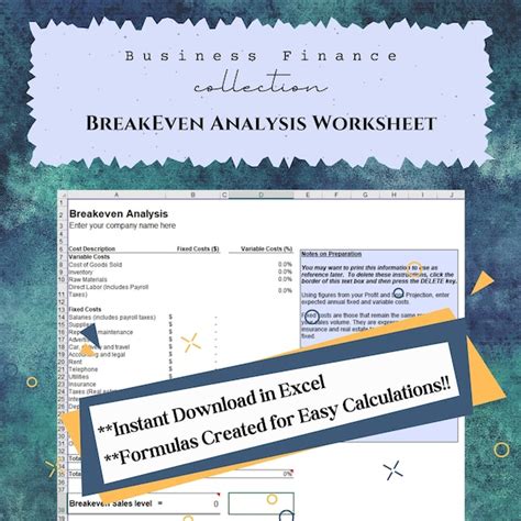 Excel Break Even Etsy