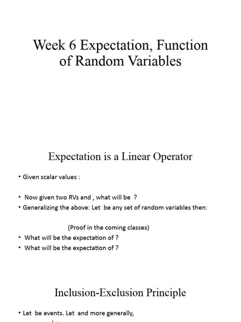 Week 6aexpectation Function Of Random Variables Pdf
