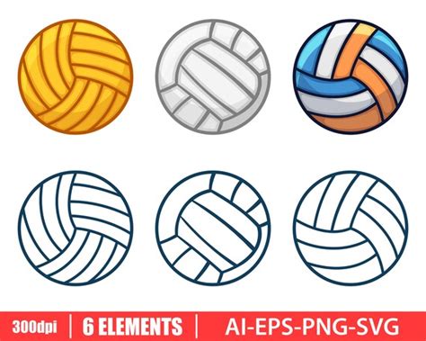 Volleyball Clipart Vector Design Illustration Volleyball Set Etsy