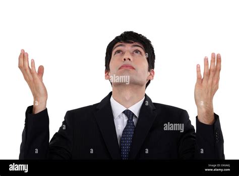 Man Looking Up With Hands Up Stock Photo Alamy