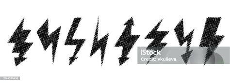 하프 톤 그런 지 번개 세트 점선 번개 기호 컬렉션 거친 플래시 벼락 요소 팩 포스터 배너 그래픽 디자인 카드 질감이 있는 스트라이크 화살표 뭉치 벡터 그런지 이미지 기법에