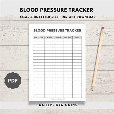 Blood Pressure Chart Printable Instant Download Medical Etsy