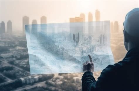 Construction Engineer Holding Plan In Double Exposure Stock