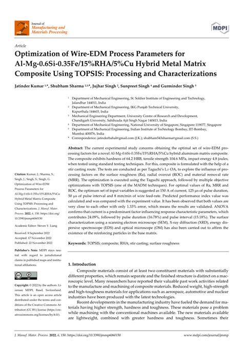 PDF Optimization Of Wire EDM Process Parameters For Al Mg Si Fe RHA Cu Hybrid