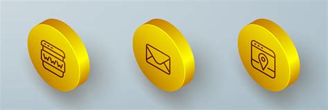 아이소 메트릭 라인 브라우저 창 메일 및 전자 메일 및 도시지도 아이콘의 인포 그래픽을 설정합니다 벡터 3차원 형태에 대한 스톡 벡터 아트 및 기타 이미지 Istock