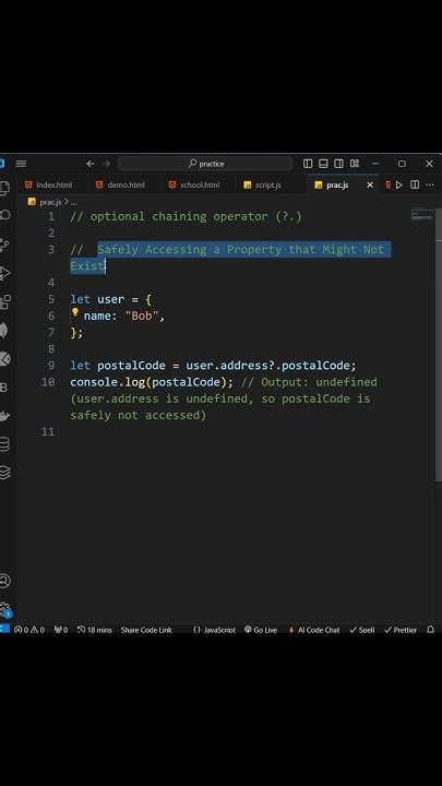 Optional Chaining Operator 😍🎉 Javascript Tutorial 🔥💥 Shorts Short